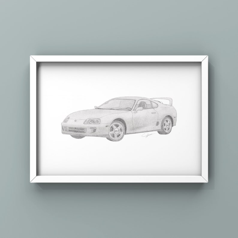 Toyota Supra Mkiv | Realistic Car Drawing | Print | Hand Drawn | Pencil ...