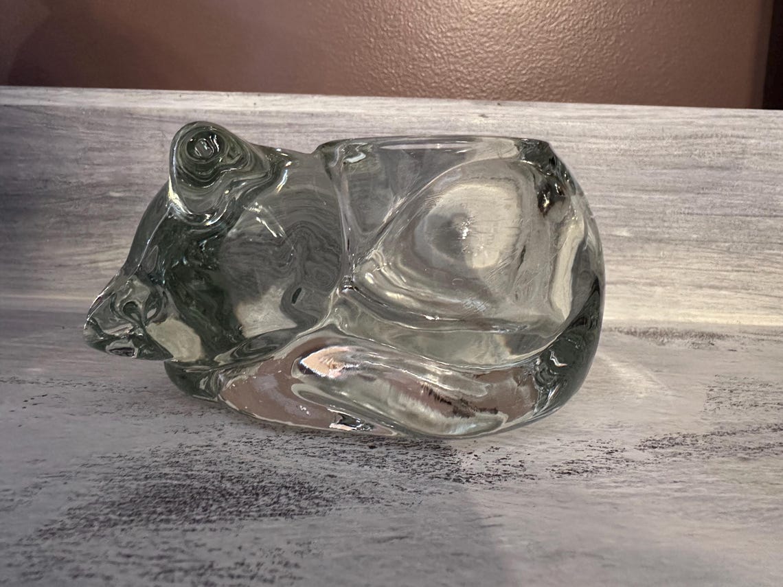 Indiana Glass Clear Glass Sleeping Cat Candle Holder Votive Tea Light ...