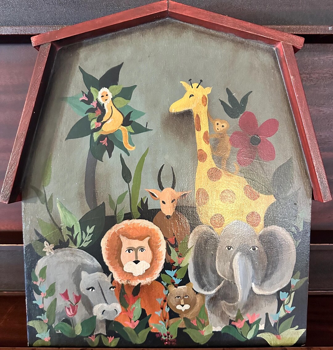 Vintage Hand Painted Jungle Animals Picture - Etsy