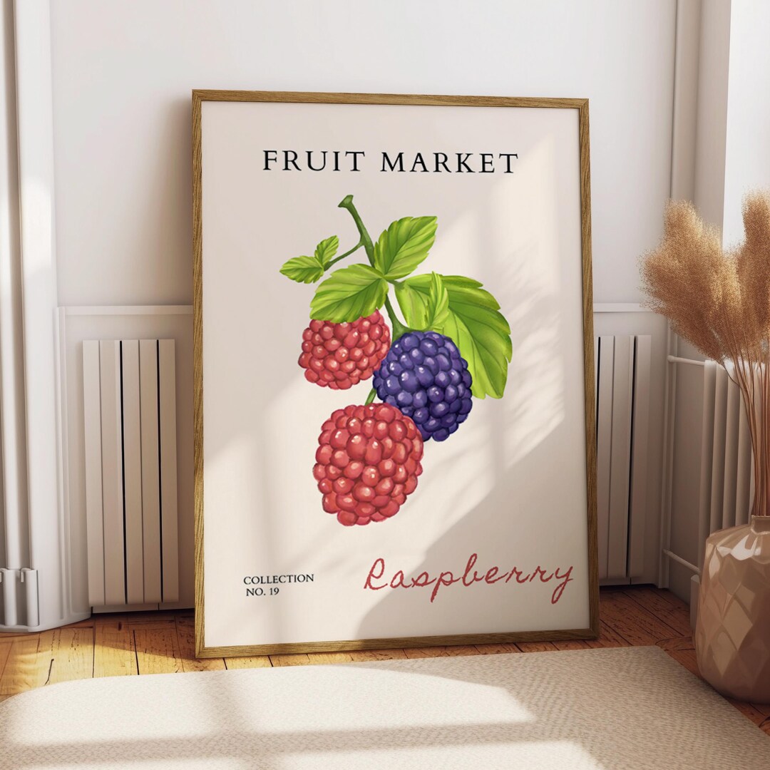 Raspberry Fruit Market Poster - Food Poster - Kitchen Decor - Fruit ...