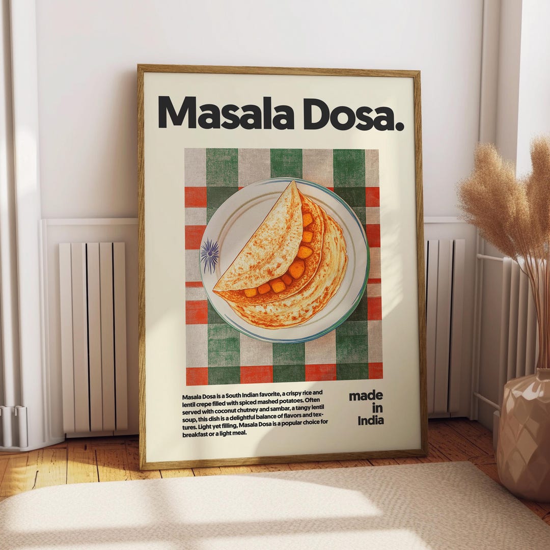 Masala Dosa Poster - Food Poster - Kitchen Decor - Kitchen Print ...
