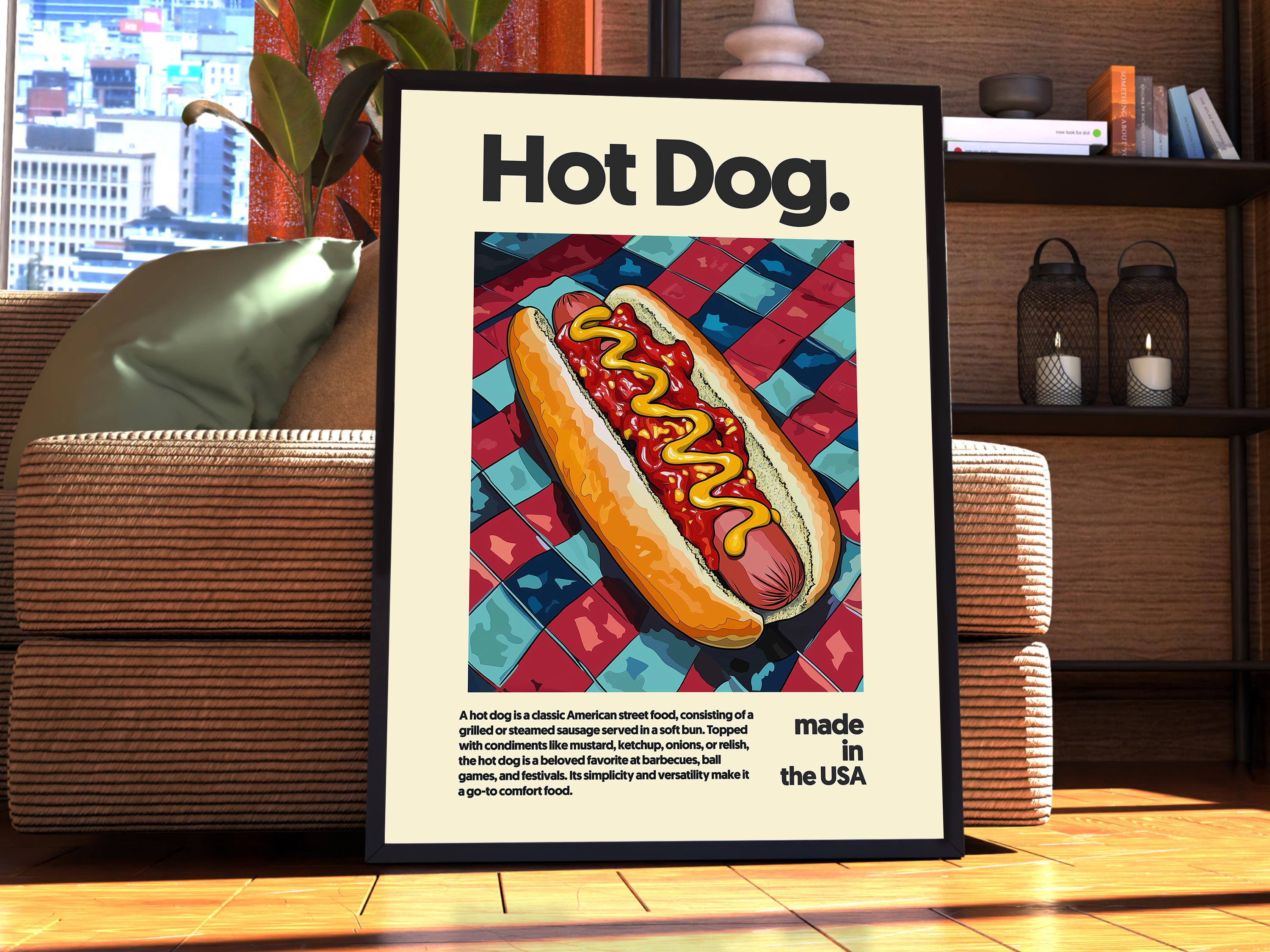 Hot Dog Poster - Food Poster - Kitchen Decor - Kitchen Print - American ...