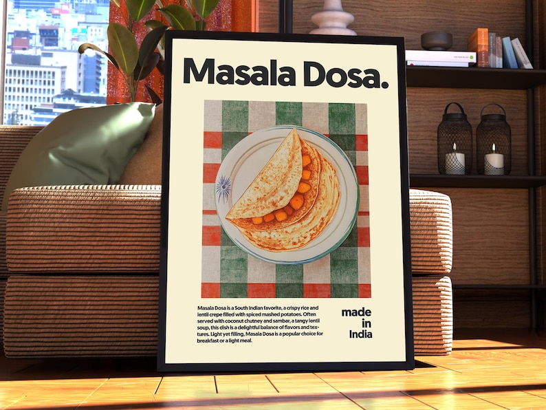 Masala Dosa Poster Food Poster Kitchen Decor Kitchen Print Indian Food ...