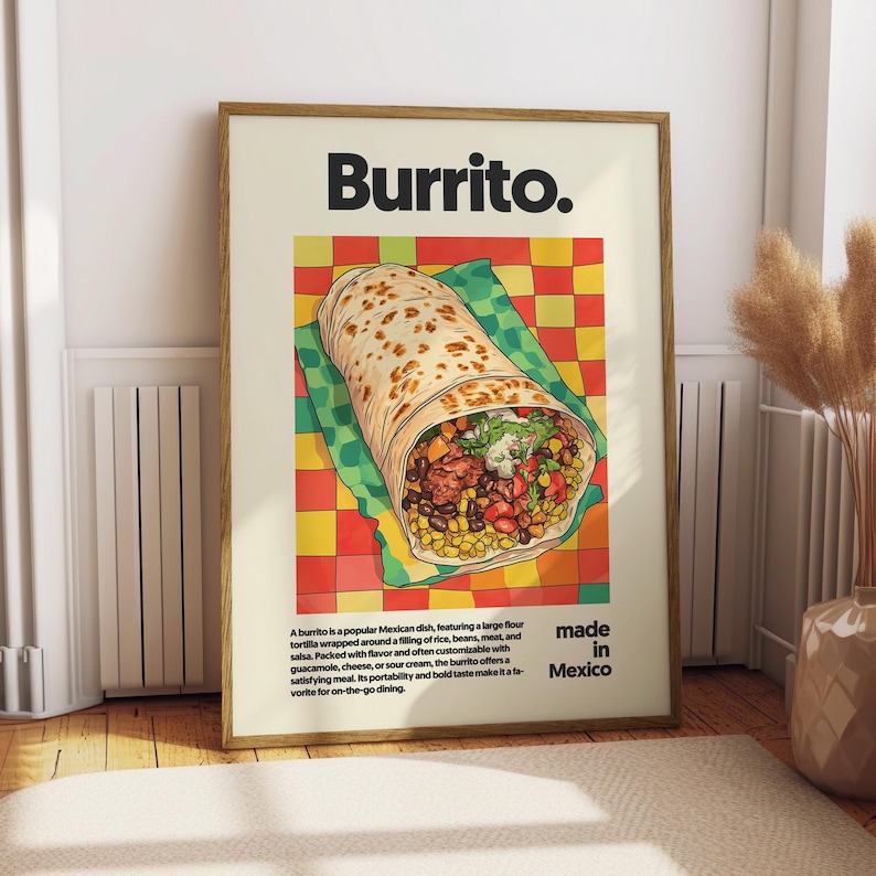 Burrito Poster - Food Poster - Kitchen Decor - Kitchen Print - Mexican ...