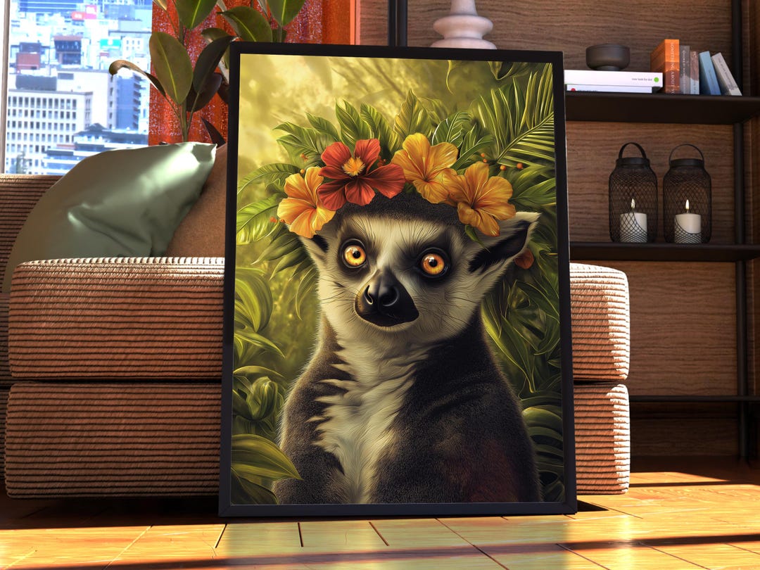 Maximalist Lemur Poster - Floral Animal Print - Lemur Wall Art - Animal ...