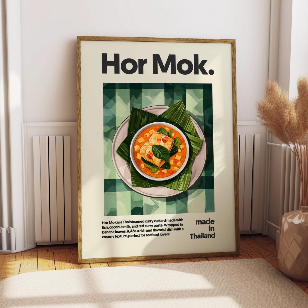 Hor Mok Poster - Food Poster - Kitchen Decor - Kitchen Print - Thai ...