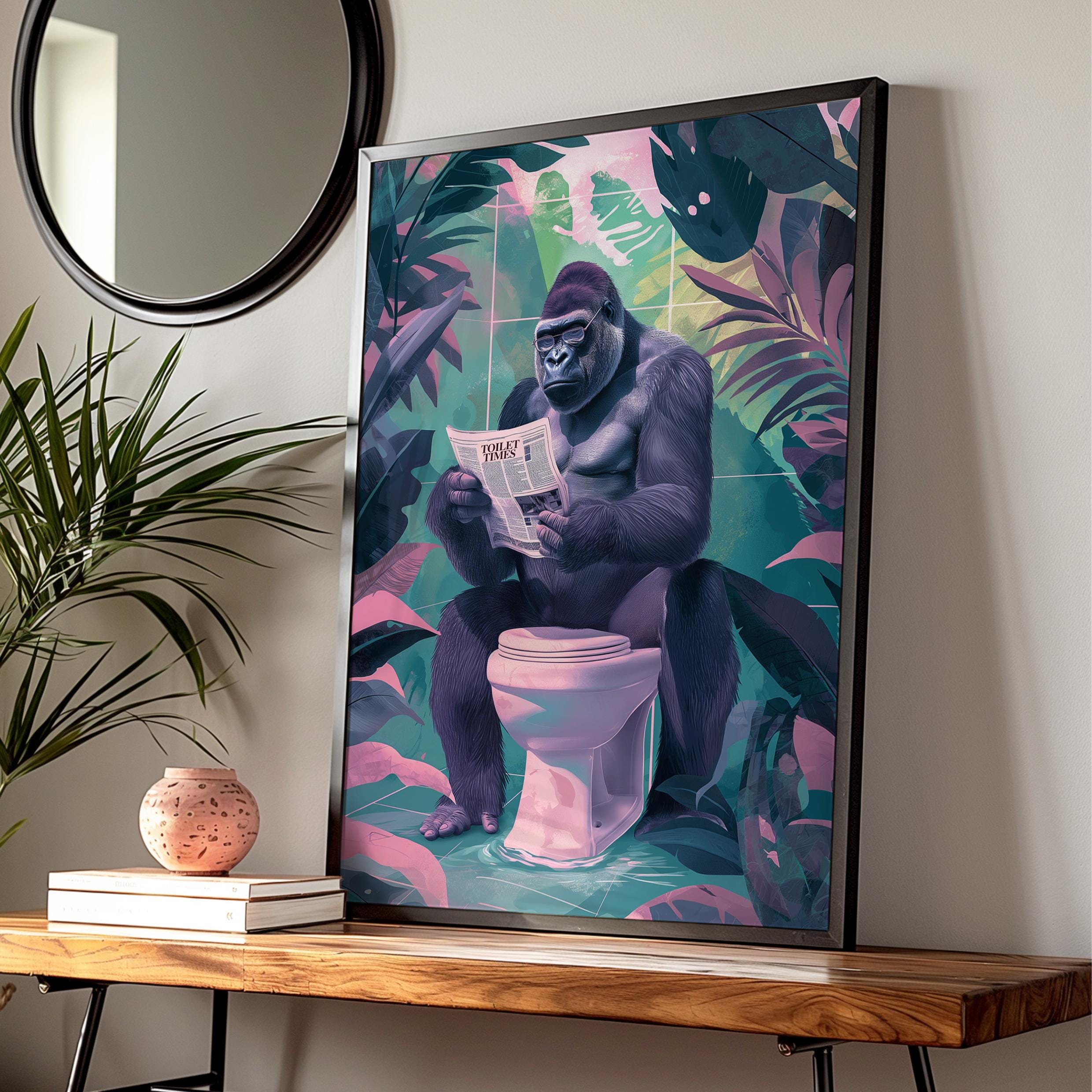 Gorilla on Toilet Bathroom Poster Funny Bathroom Poster Bathroom Print ...