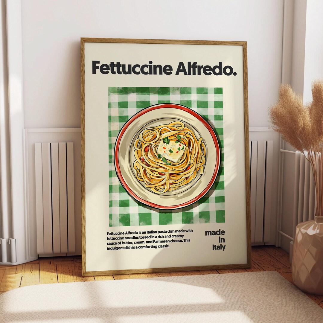 Fettuccini Alfredo Poster - Food Poster - Kitchen Decor - Kitchen Print ...
