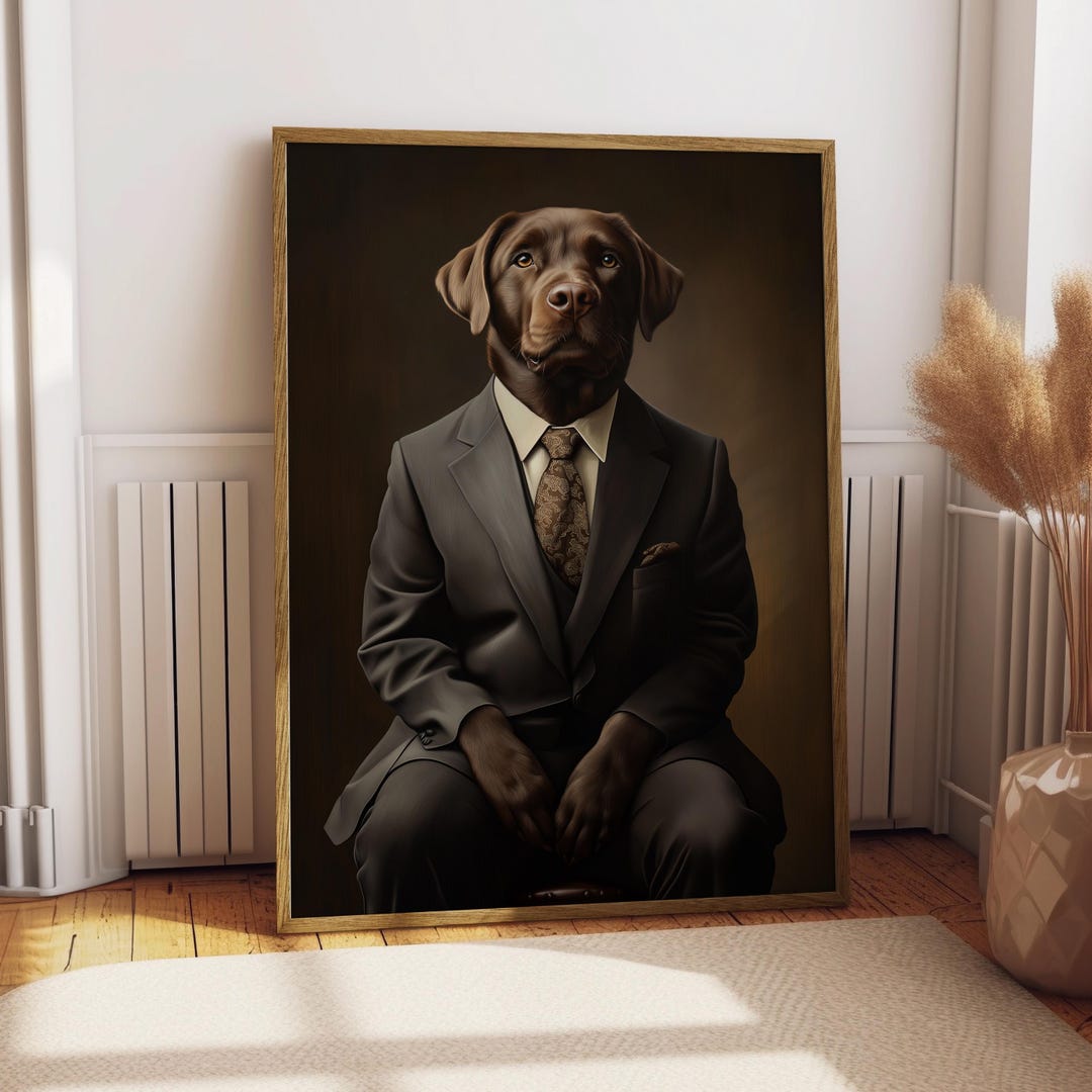 Chocolate Labrador Suit Portrait - Dog Poster - Pet Portrait - Custom ...