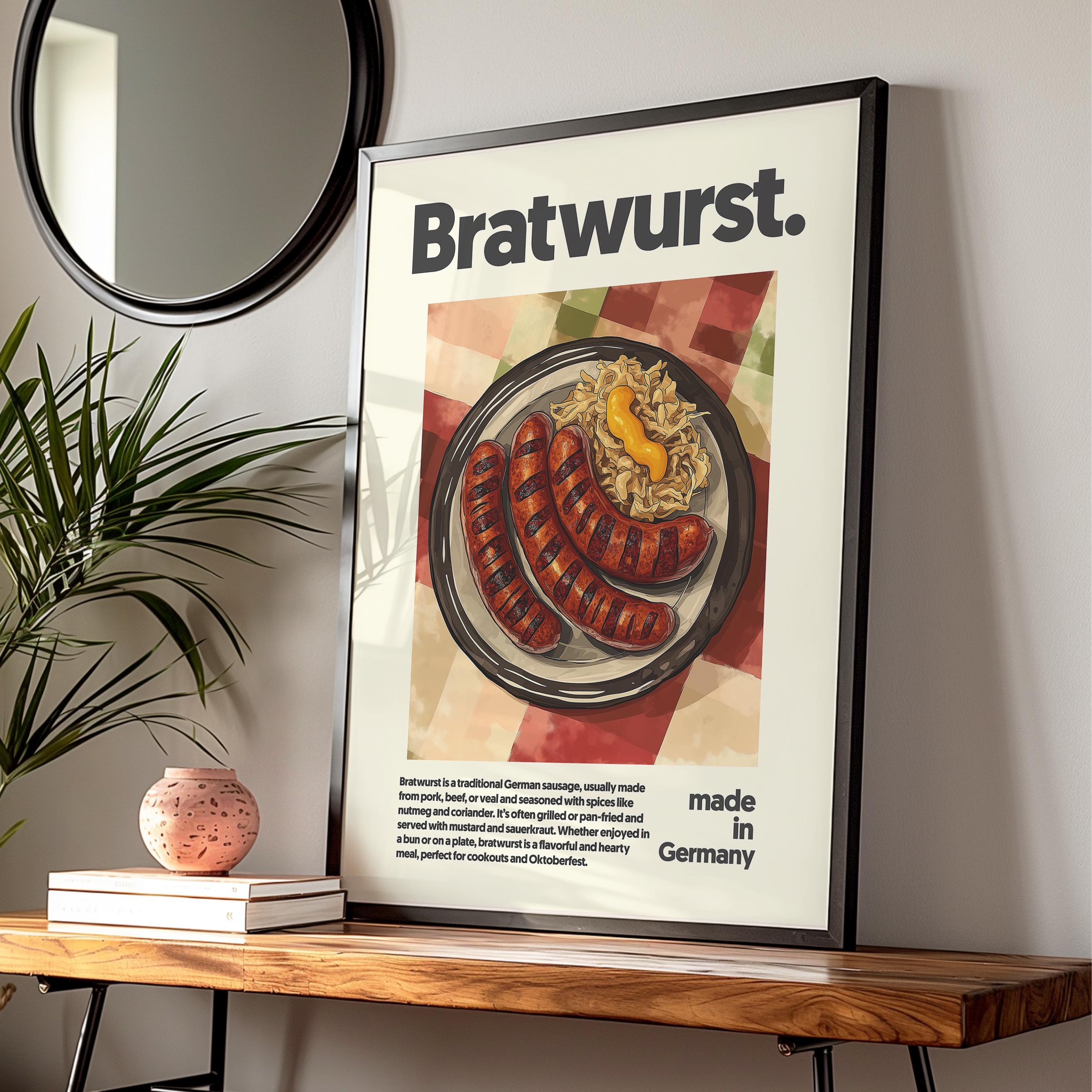 Bratwurst Poster - Food Poster - Kitchen Decor - Kitchen Print - German ...