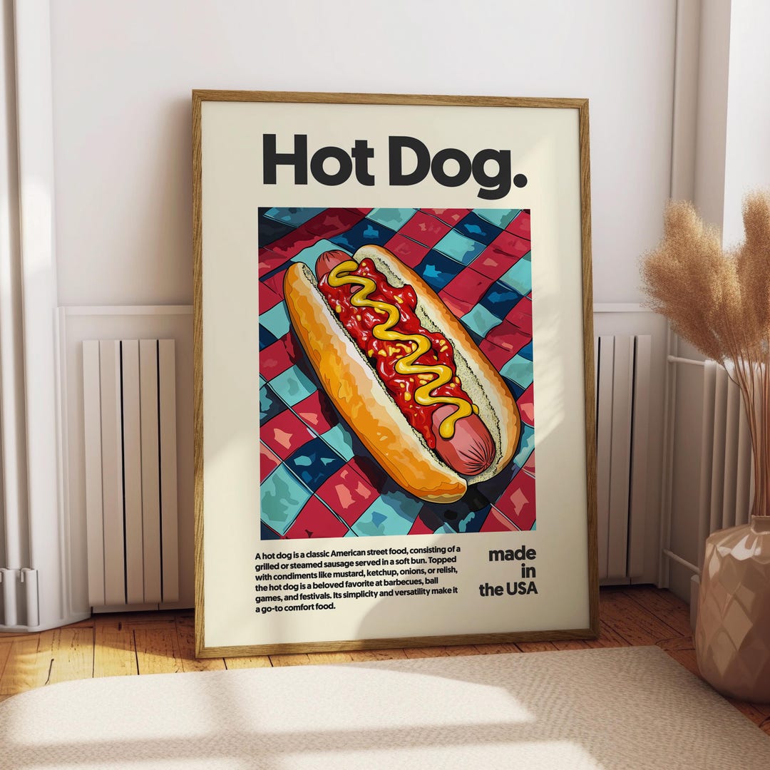 Hot Dog Poster - Food Poster - Kitchen Decor - Kitchen Print - American ...