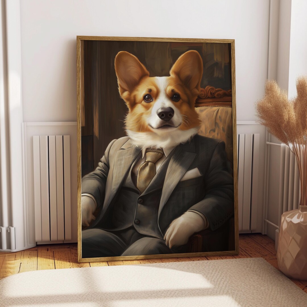 Corgi Suit Portrait - Dog Poster - Pet Portrait - Custom Pet Art ...