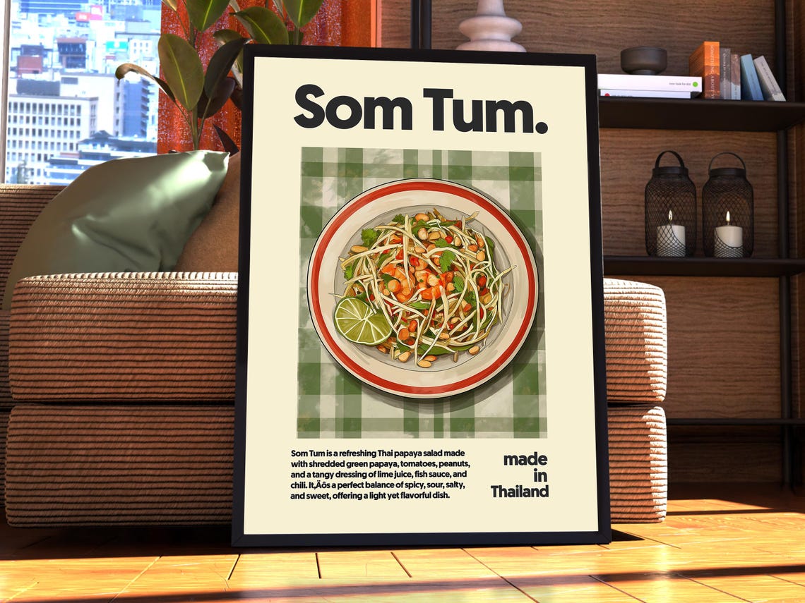 Som Tum Poster - Food Poster - Kitchen Decor - Kitchen Print - Thai ...