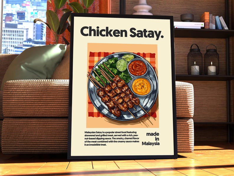 Chicken Satay Poster - Food Poster - Kitchen Decor - Kitchen Print ...
