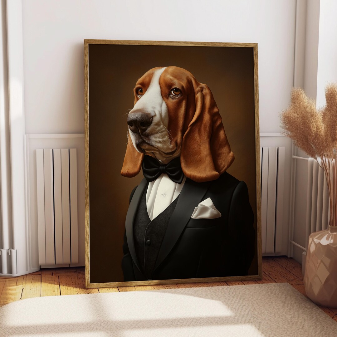 Basset Hound Tuxedo Portrait - Dog Poster - Pet Portrait - Custom Pet ...