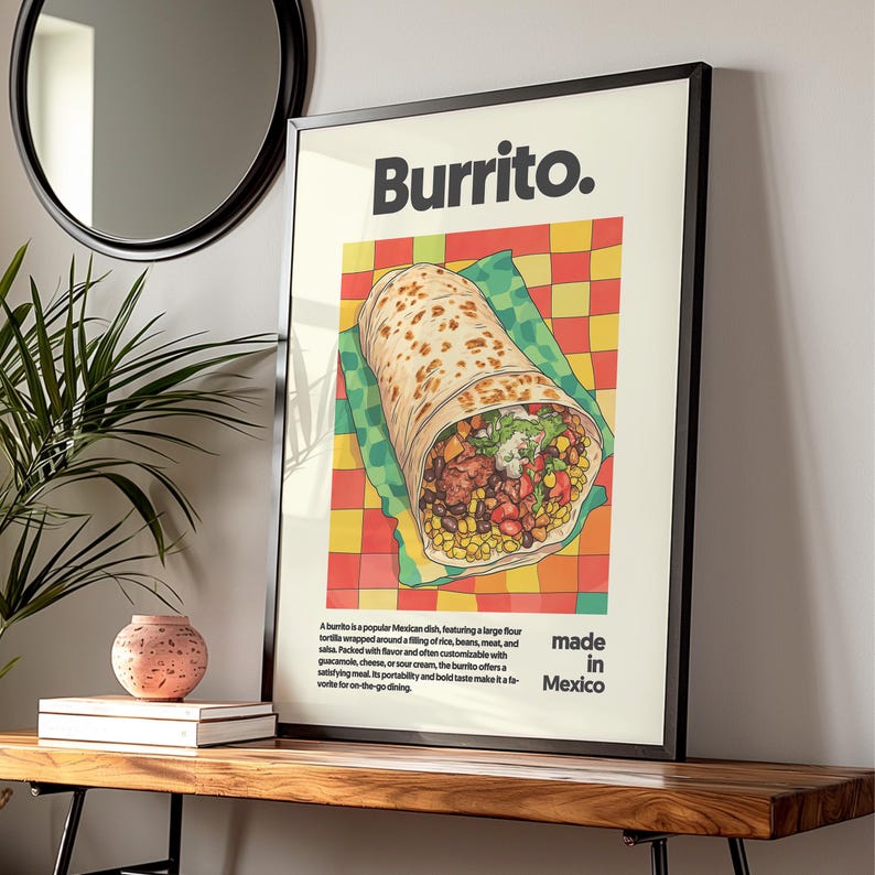 Burrito Poster - Food Poster - Kitchen Decor - Kitchen Print - Mexican ...