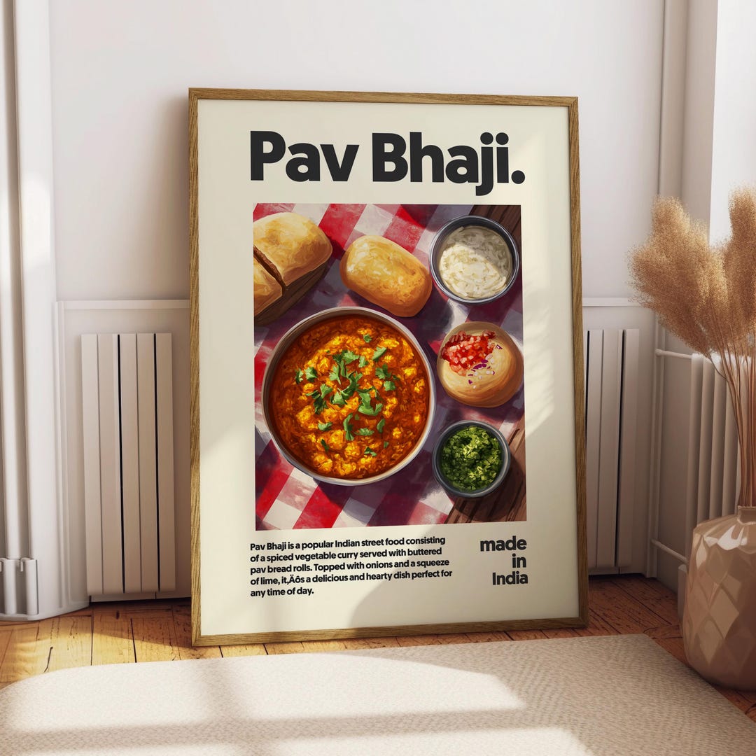 Pav Bhaji Poster - Food Poster - Kitchen Decor - Kitchen Print - Indian ...