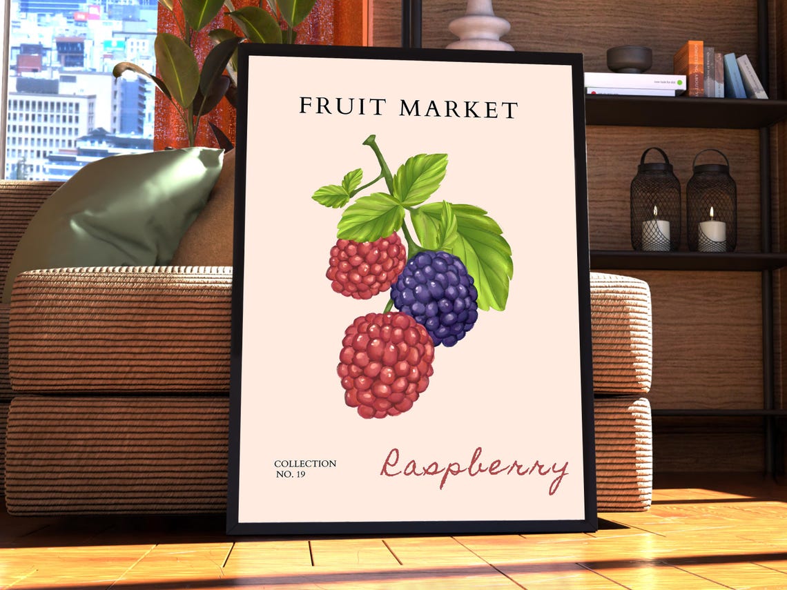 Raspberry Fruit Market Poster - Food Poster - Kitchen Decor - Fruit ...