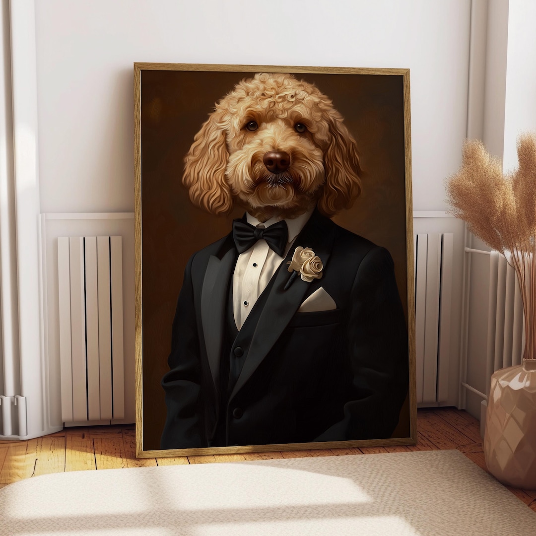 Goldendoodle Suit Portrait - Dog Poster - Pet Portrait - Dog Tuxedo Art ...