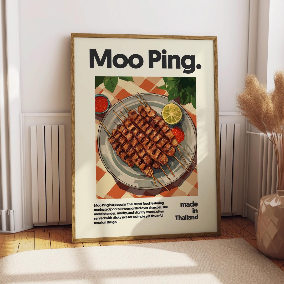 Moo Ping Poster - Food Poster - Kitchen Decor - Kitchen Print - Thai ...