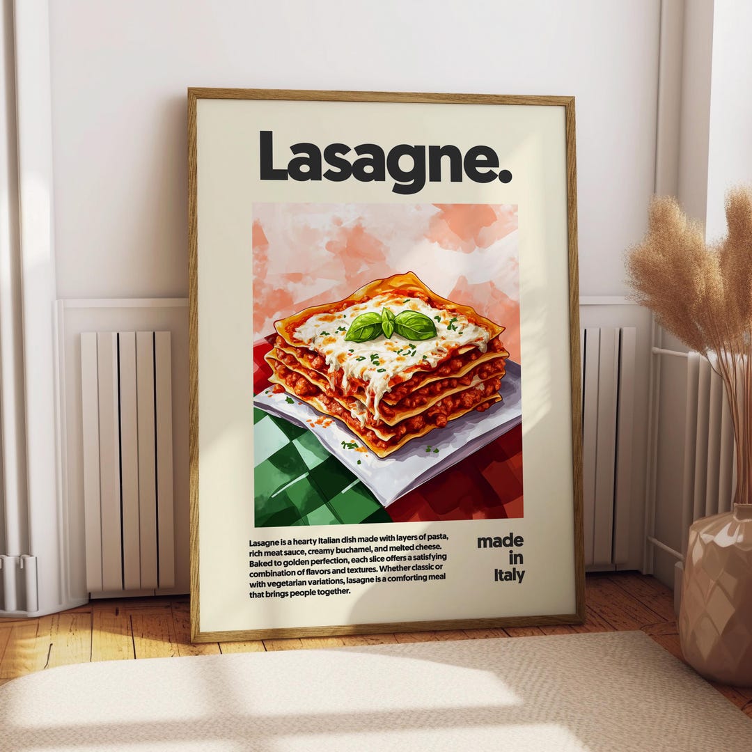 Lasagne Poster - Food Poster - Kitchen Decor - Kitchen Print - Italian Food - Italy Food ...