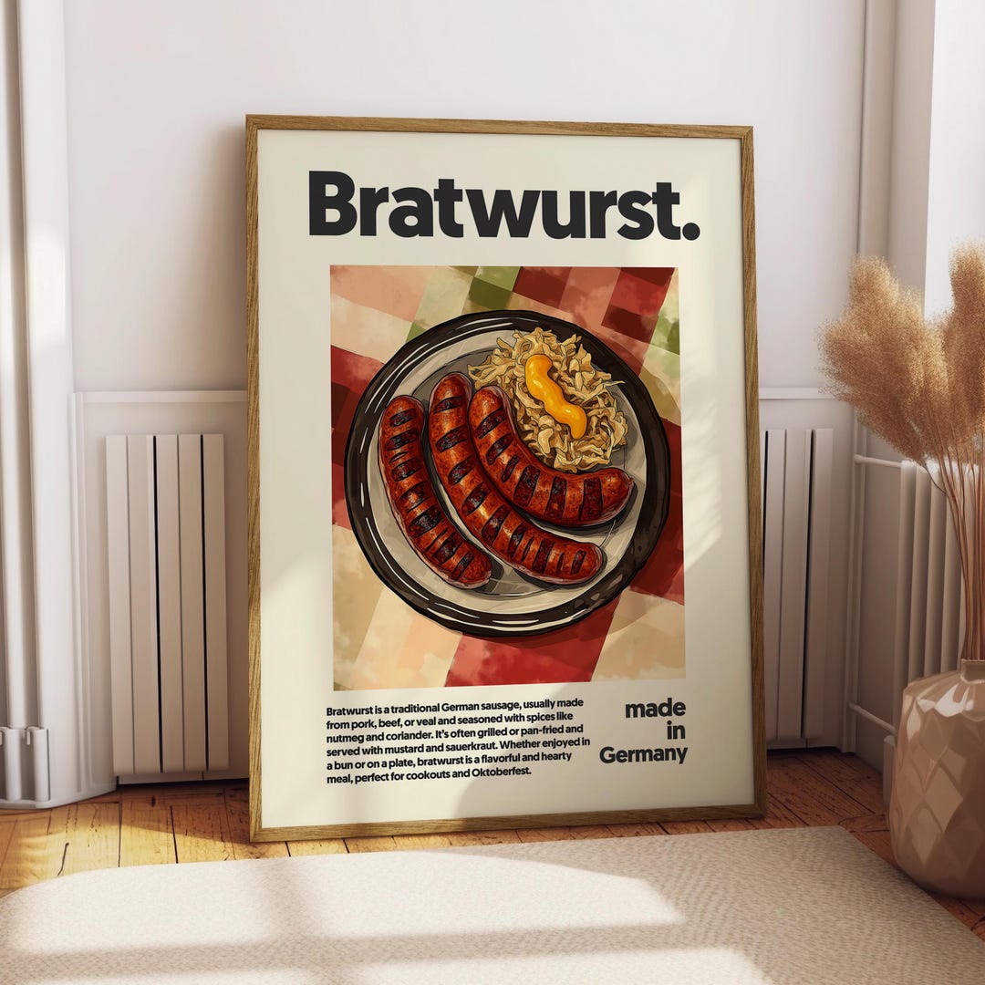 Bratwurst Poster - Food Poster - Kitchen Decor - Kitchen Print - German ...