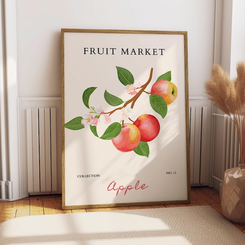 Apple Fruit Market Poster - Food Poster - Kitchen Decor Print - Fruit ...