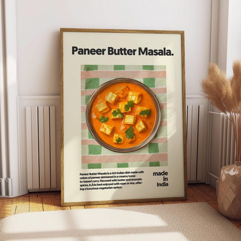 Paneer Butter Masala Poster - Food Poster - Kitchen Decor - Kitchen ...