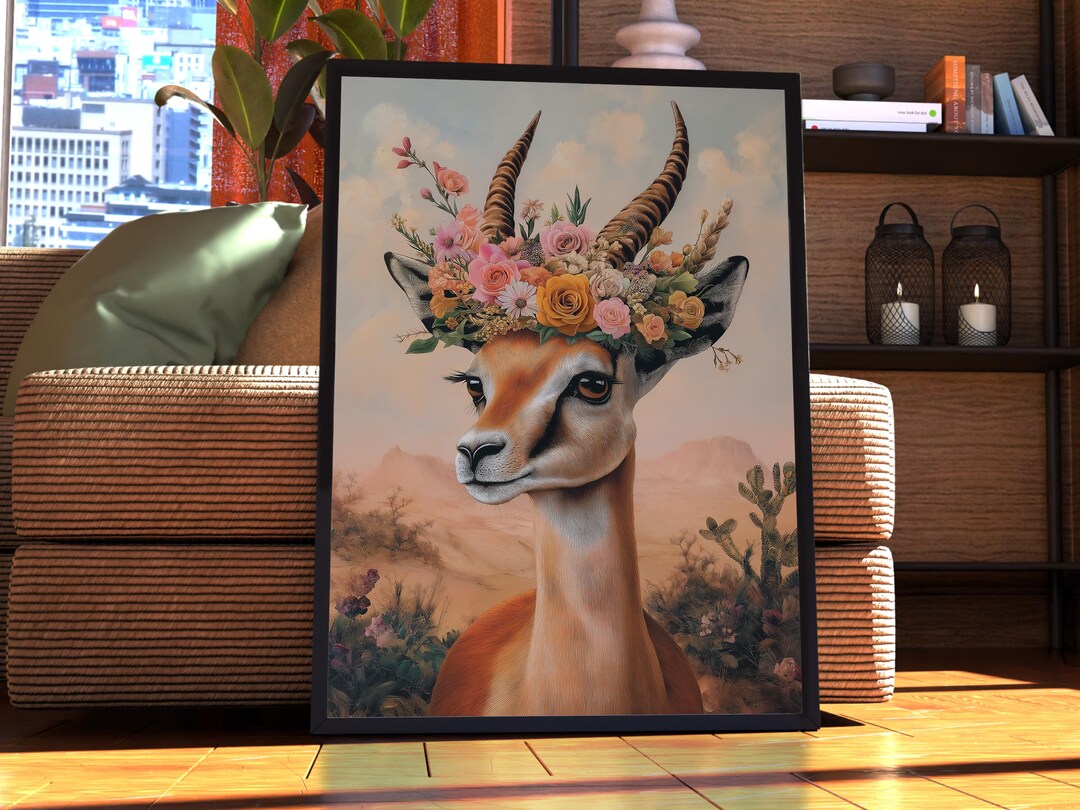 Maximalist Gazelle Poster - Floral Animal Print - Gazelle Wall Art ...