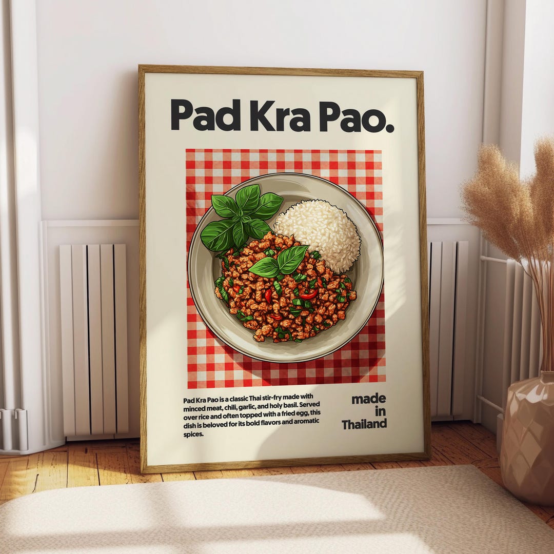 Pad Kra Pao Poster - Food Poster - Kitchen Decor - Kitchen Print - Thai ...