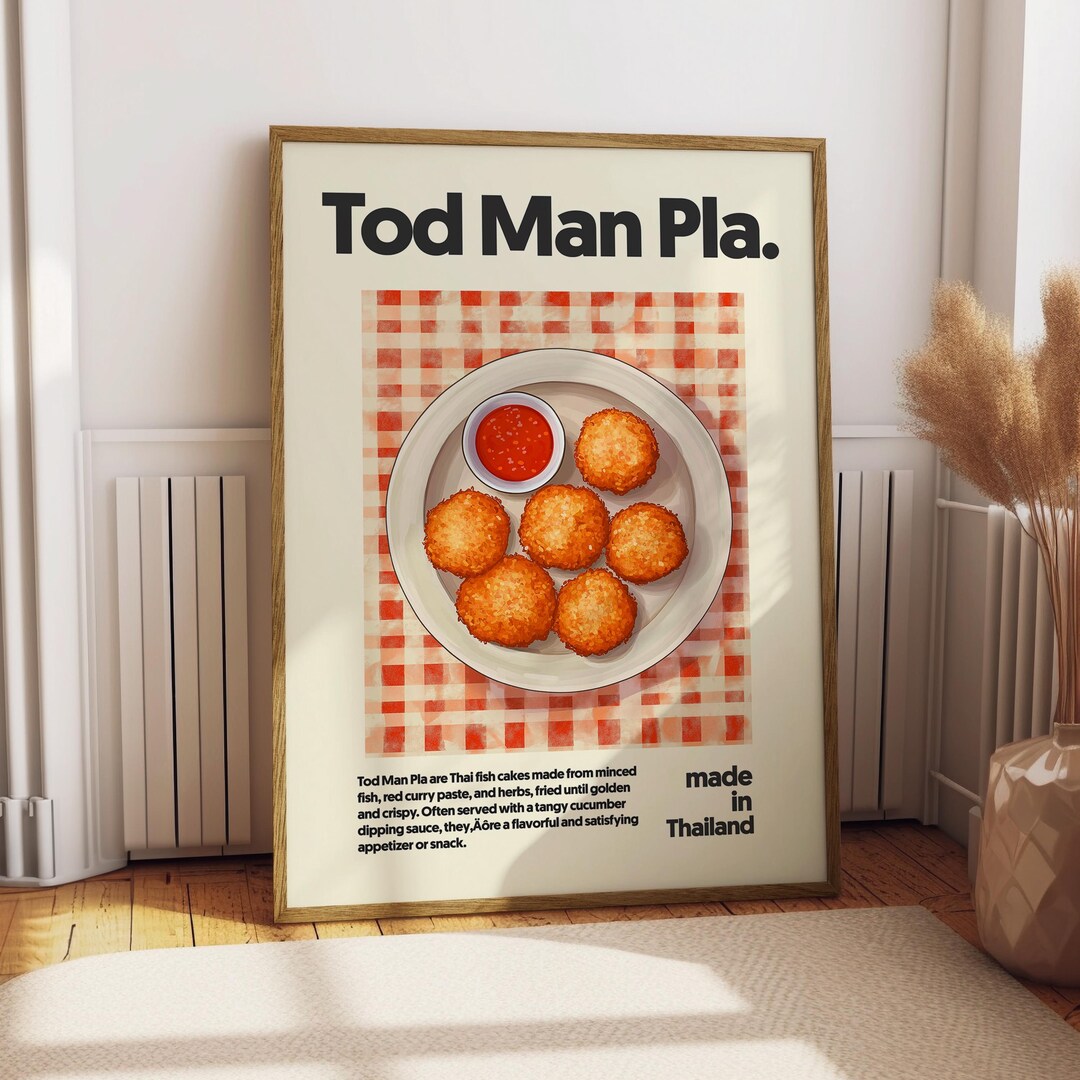Tod Man Pla Poster - Food Poster - Kitchen Decor - Kitchen Print - Thai ...