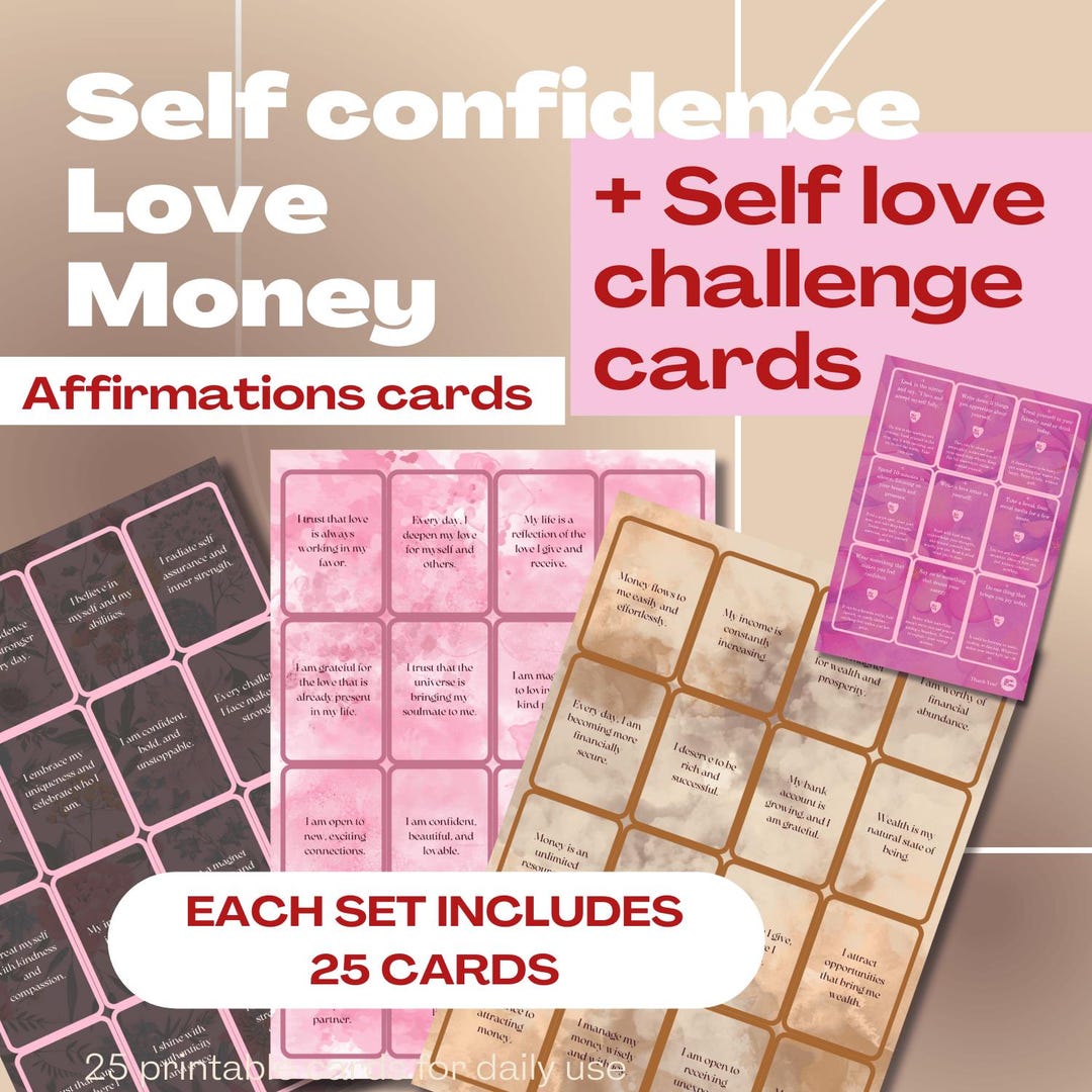 Printable Affirmation Cards Bundle | 3 Sets, 75 Cards: Money, Love ...