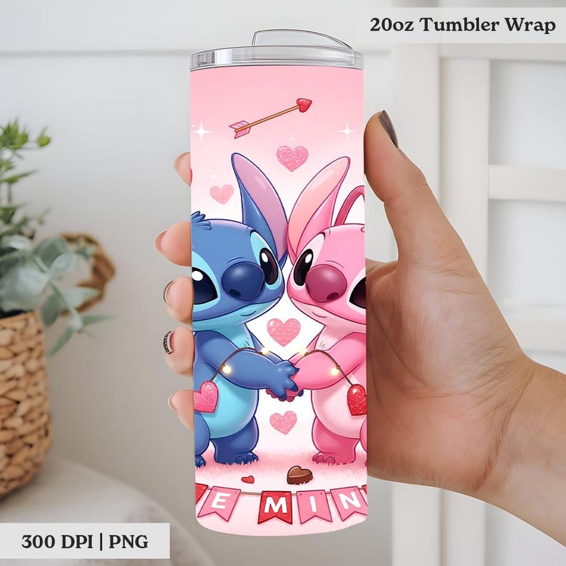 Stitch Valentine Tumbler Wrap PNG, Stitch Couple Hug, Romantic Love ...
