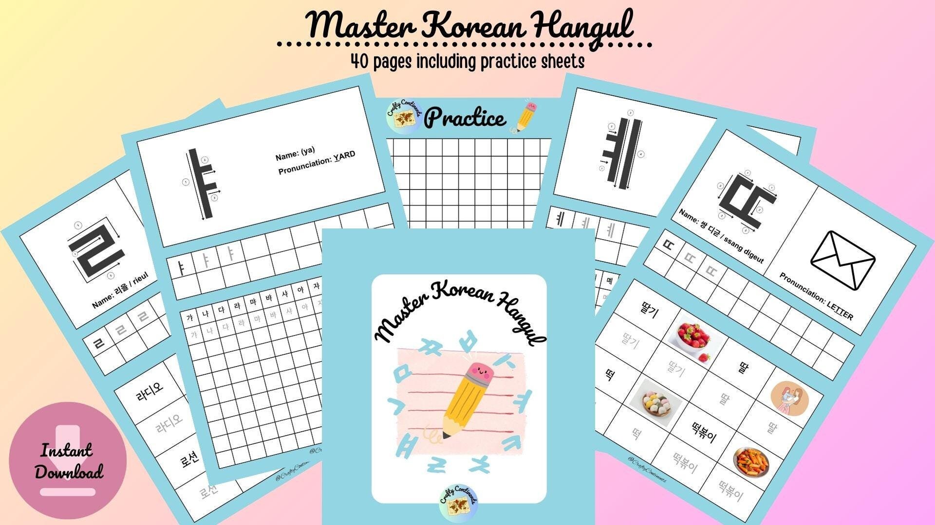 Master Korean Hangul Printable Korean Worksheet Hangul Letter Practice ...