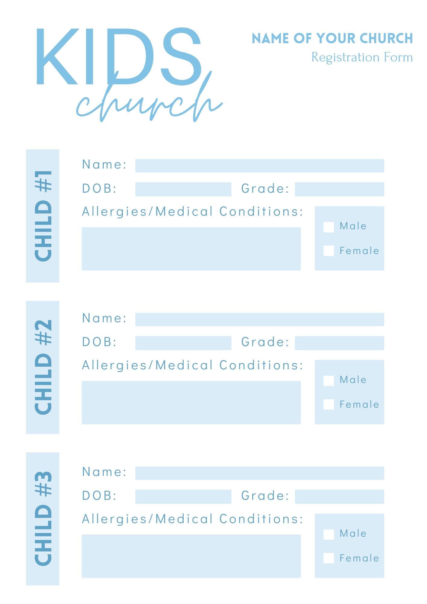Kids Church Registration Card - Children's Ministry - Registration Form ...