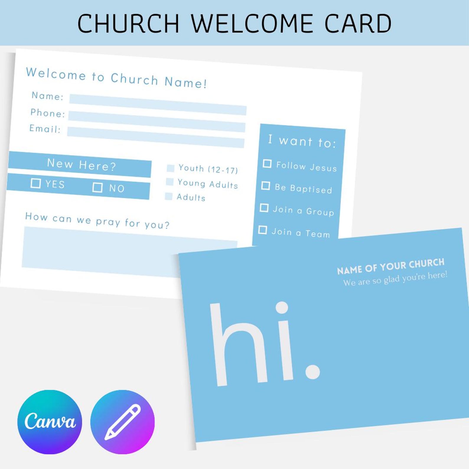 Church Welcome Card - New Here - Hi Card - Editable - Digital - Canva ...
