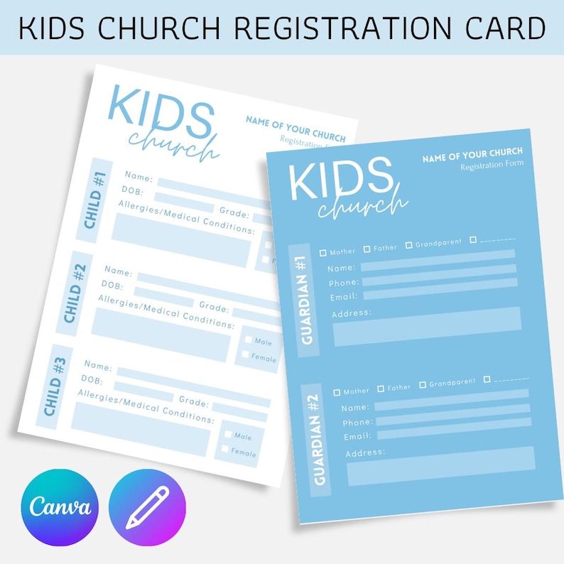 Kids Church Registration Card - Children's Ministry - Registration Form ...