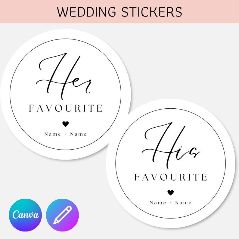 His and Her Favourite - Wedding Favour - Sticker - Editable - Digital ...