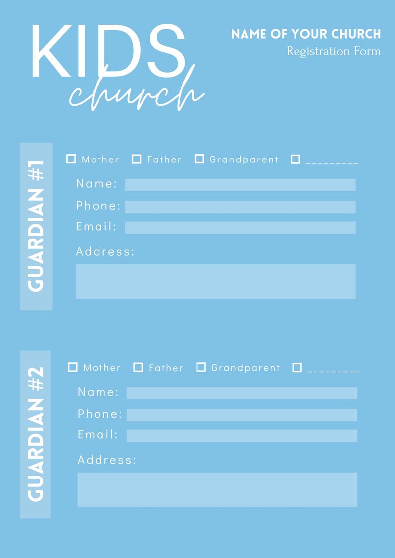 Kids Church Registration Card - Children's Ministry - Registration Form ...