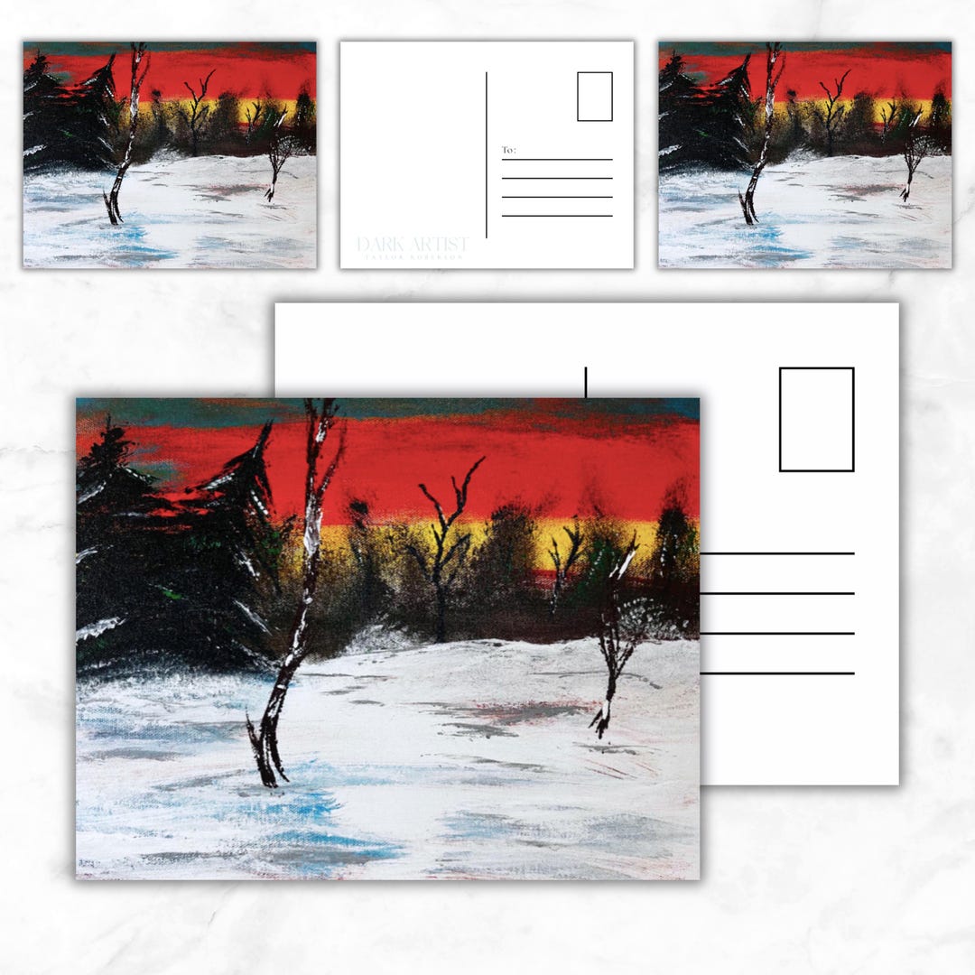 Winter Sunset Postcard Set | Hand-drawn Landscape, Matte Finish - Etsy