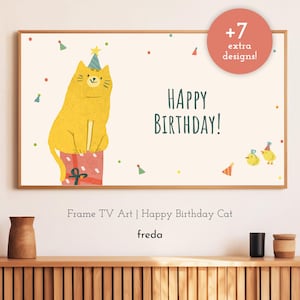 Happy Birthday Frame TV Art | Happy Birthday Cat | Minimal Design ...