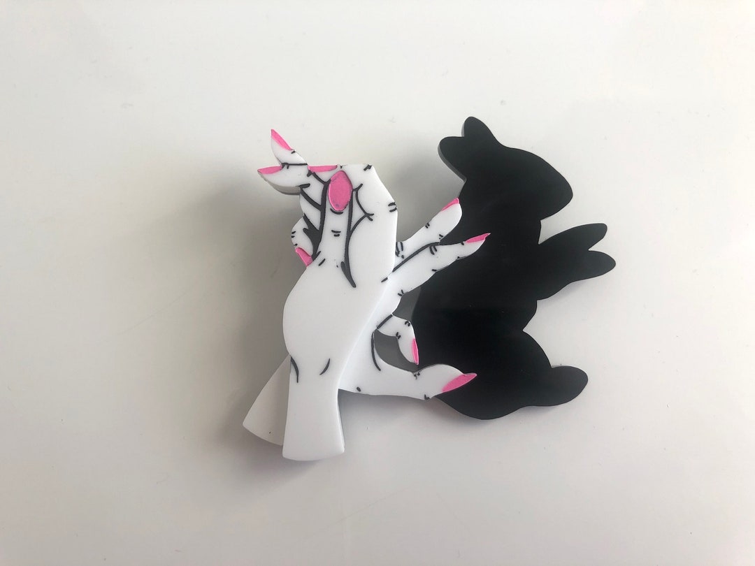 Bunny Rabbit Shadow Puppets With Pink Nails Laser Cut Acrylic Brooch - Etsy
