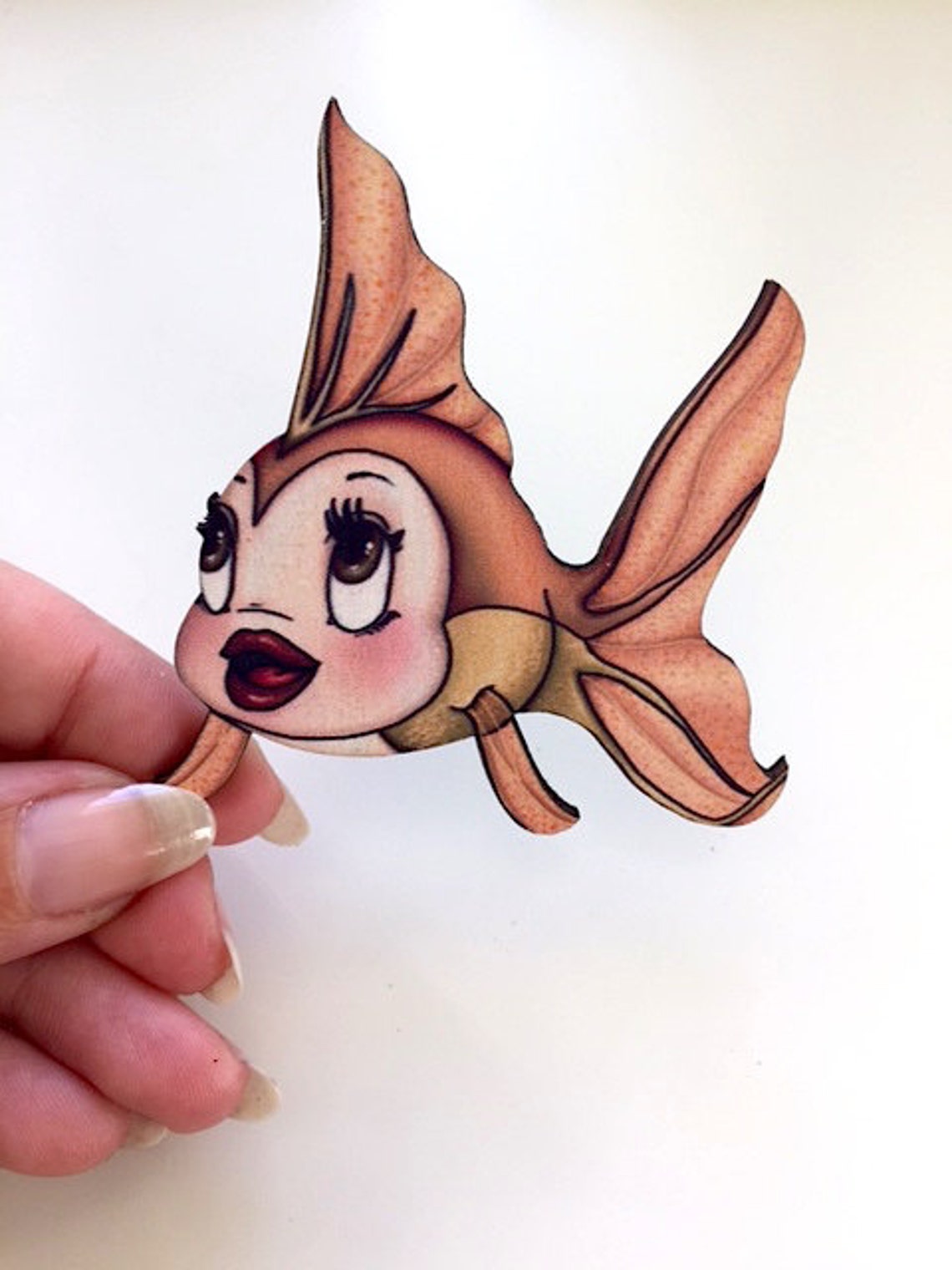Cleo Fish Pinocchio Laser Cut Wood Brooch - Etsy