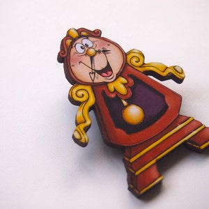 Cogsworth Beauty and the Beast Laser Cut Wood Brooch - Etsy