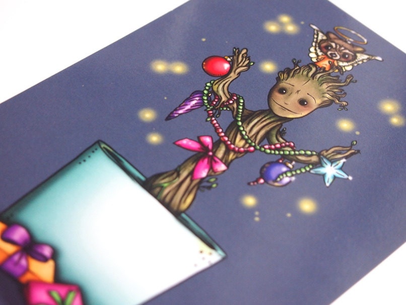 Illustrated Christmas Groot Guardians of the Galaxy Postcard | Etsy