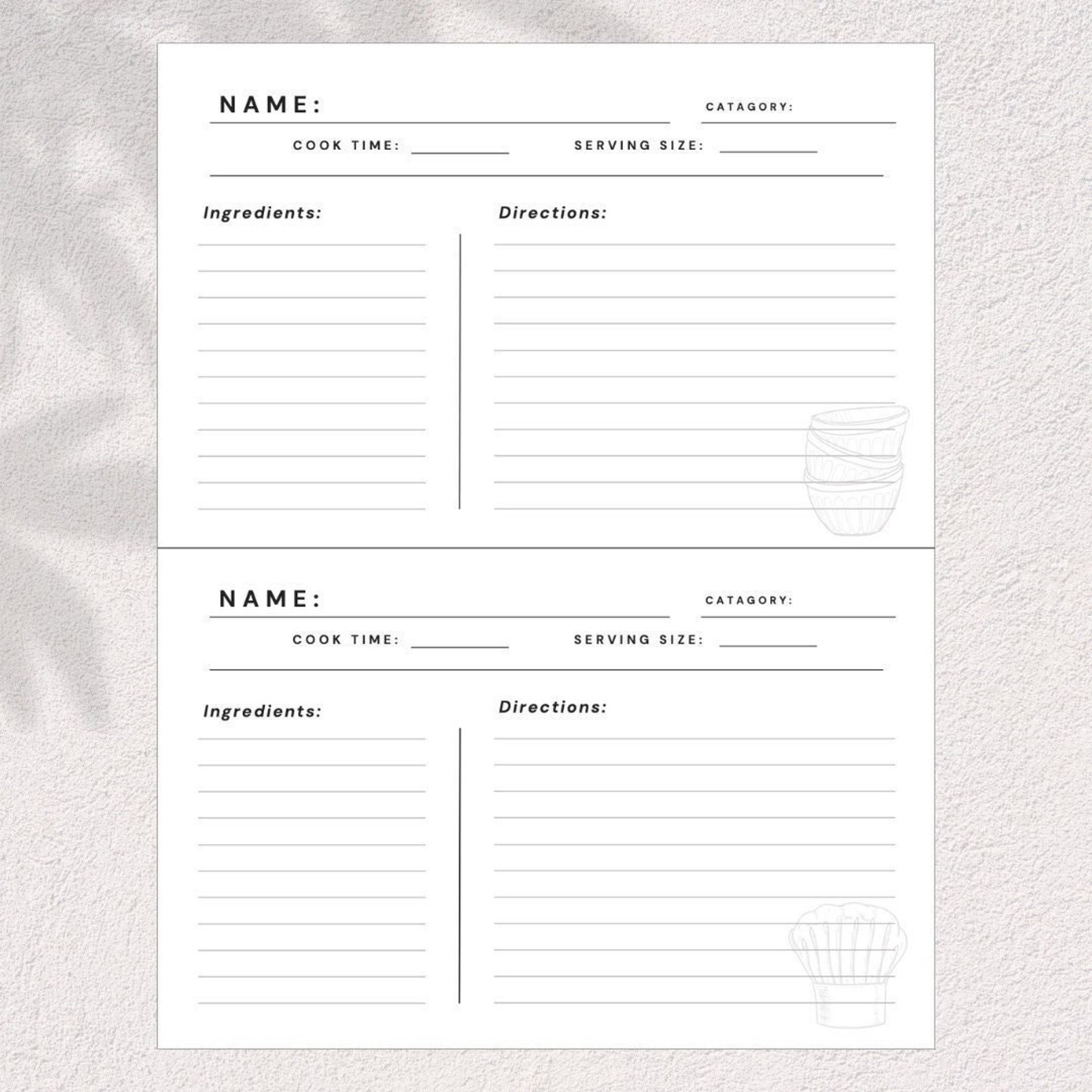 Simple Classic Printable Recipe Card - Etsy