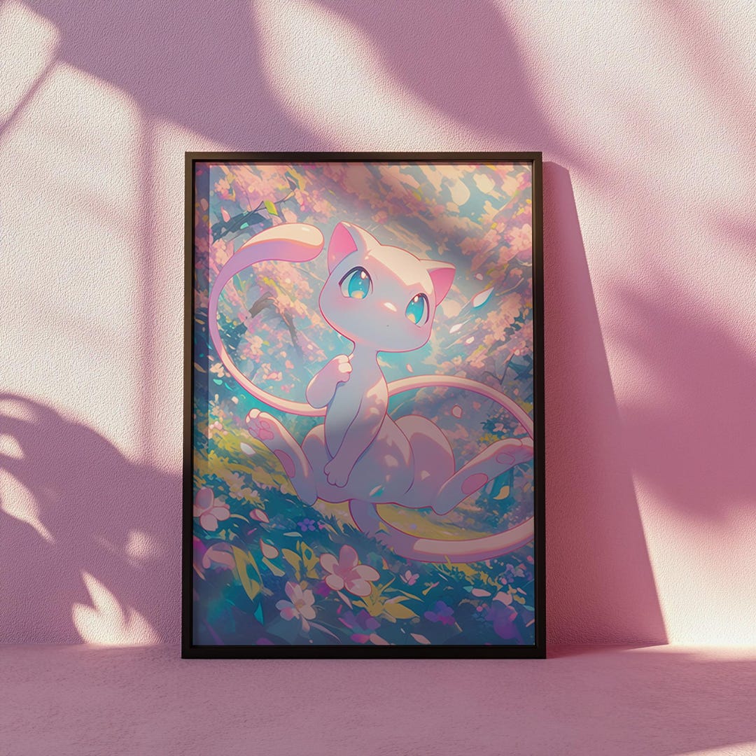 Majestic Mew Art Print Pokemon Poster Kawaii Wall Decor Otaku Gift ...
