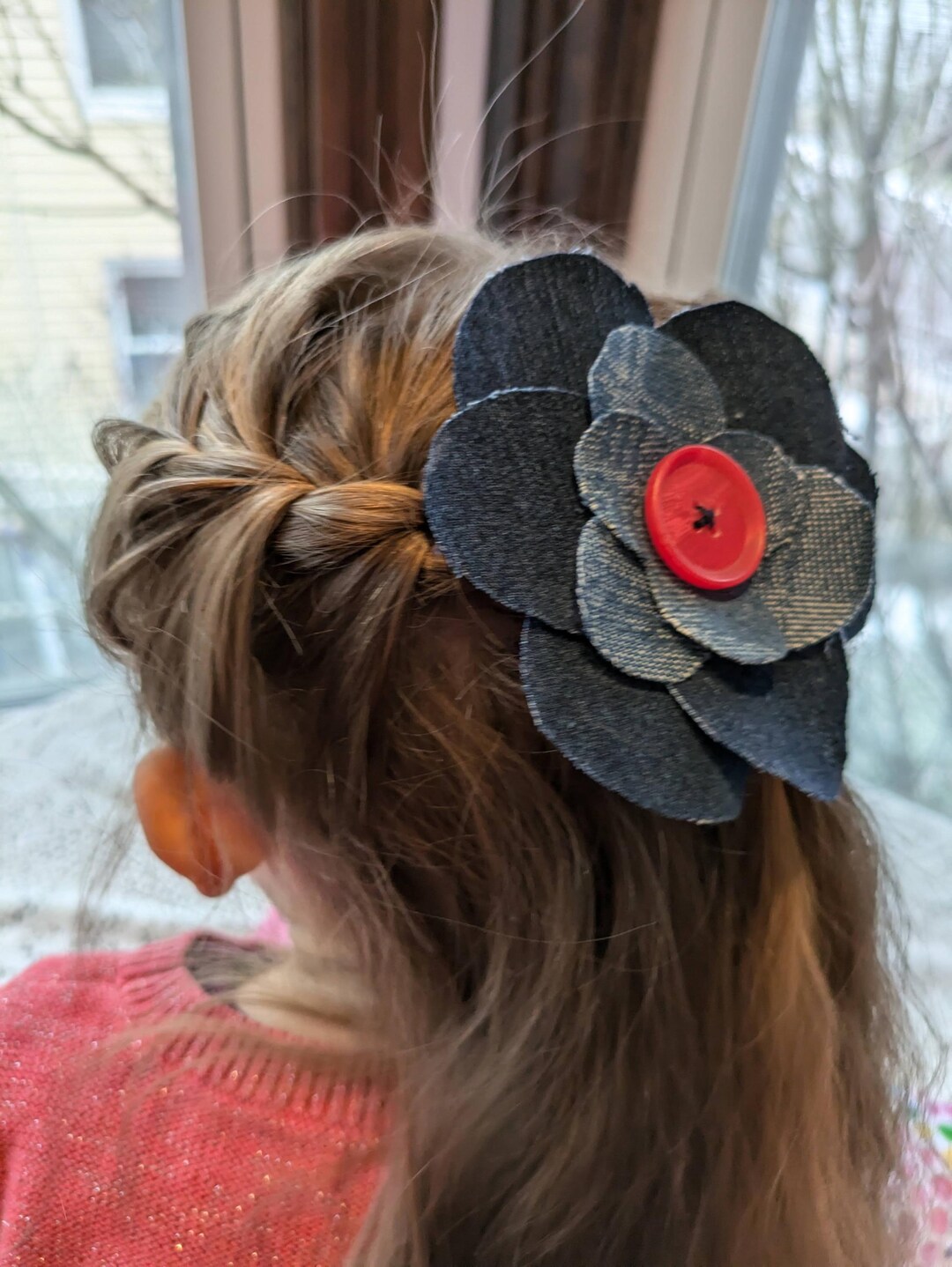 Denim Flower Hair Clip, Upcycled Denim, Customizable Hair Peice - Etsy