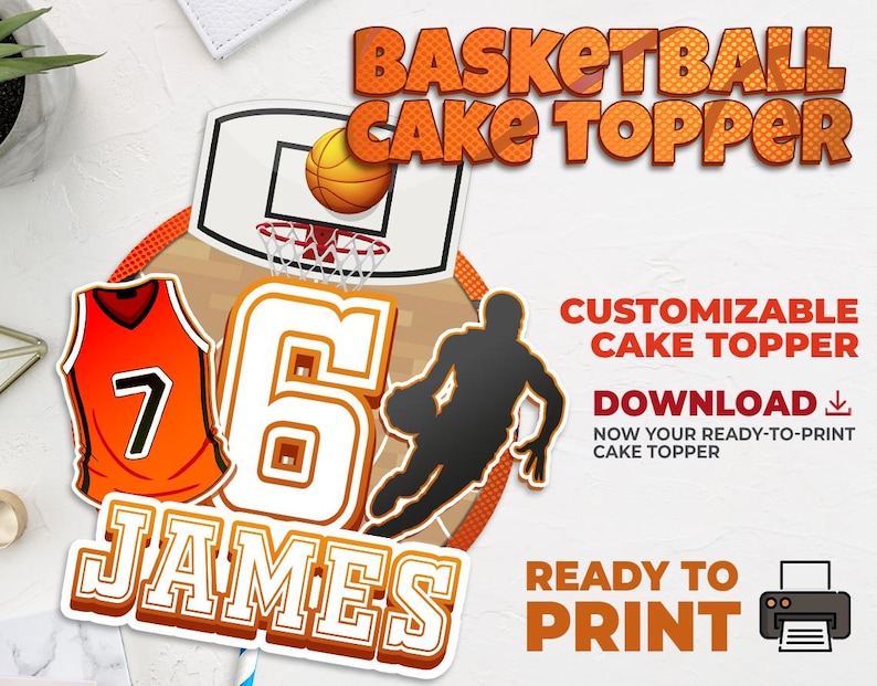 Printable Basketball Birthday Cake Topper Personalizable Sports Full ...