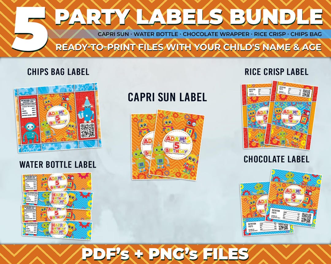 Printable Little Robots Birthday Labels Bundle Personalizable Baby ...